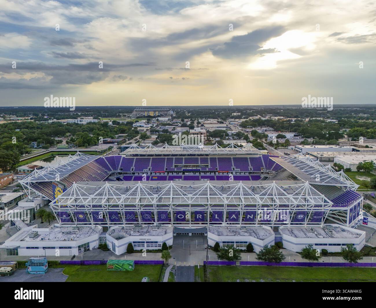 Orlando, United States - 21 July 2025: Aerial view of the grand, purple ...