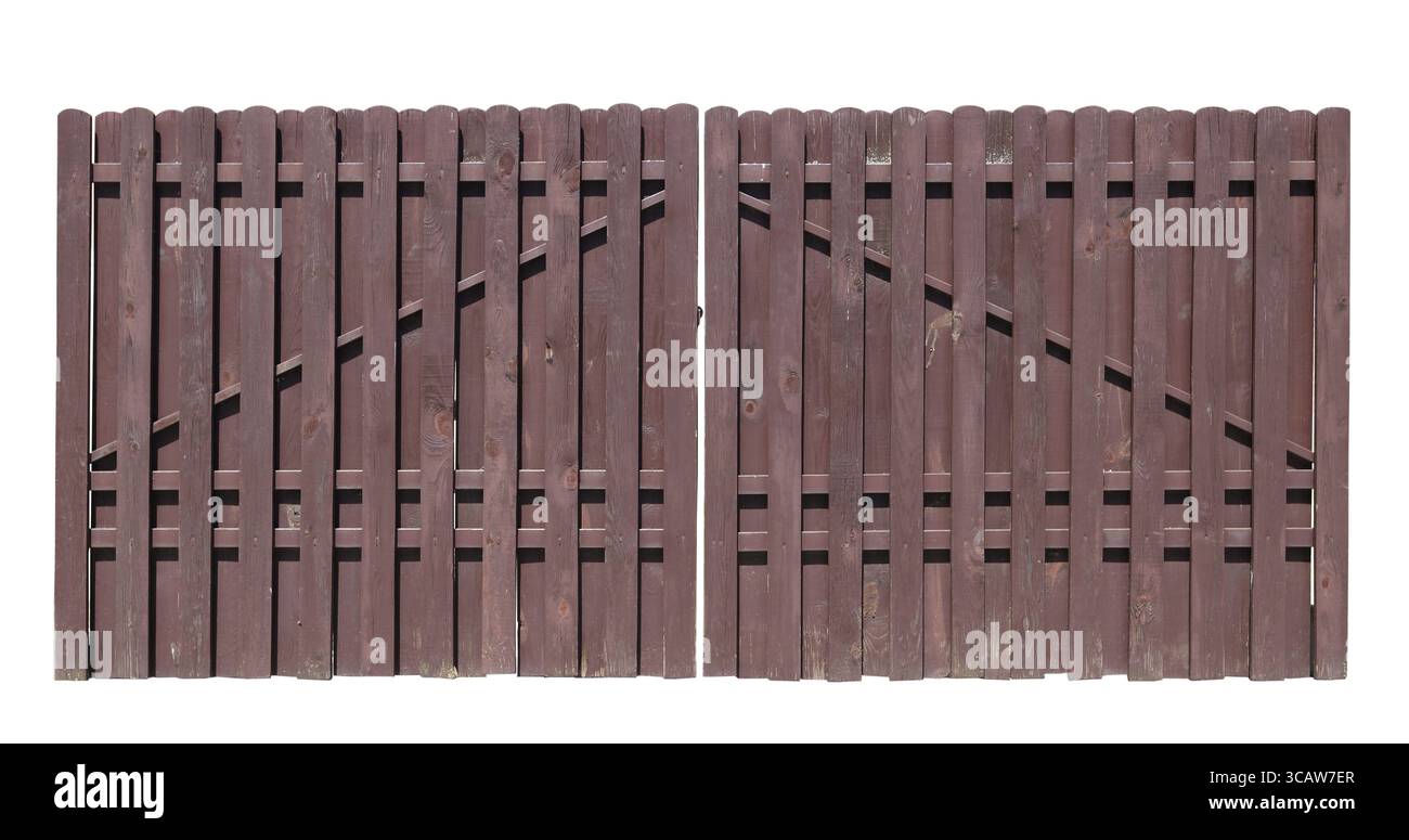 Gate in rural home from the vertical aged brown planks. Isolated on ...