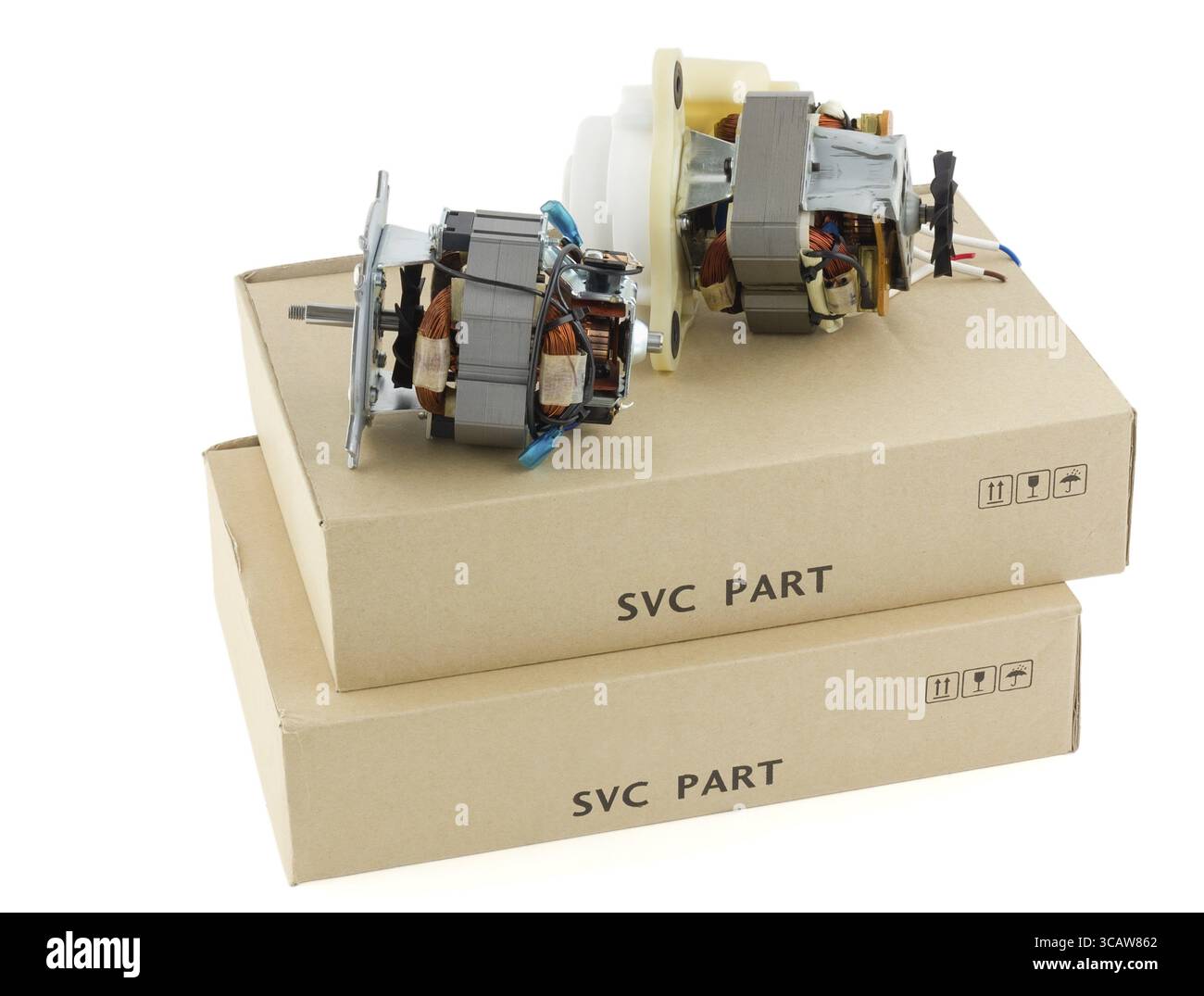 Electric motors as spare parts and cardboard boxes with industry ...