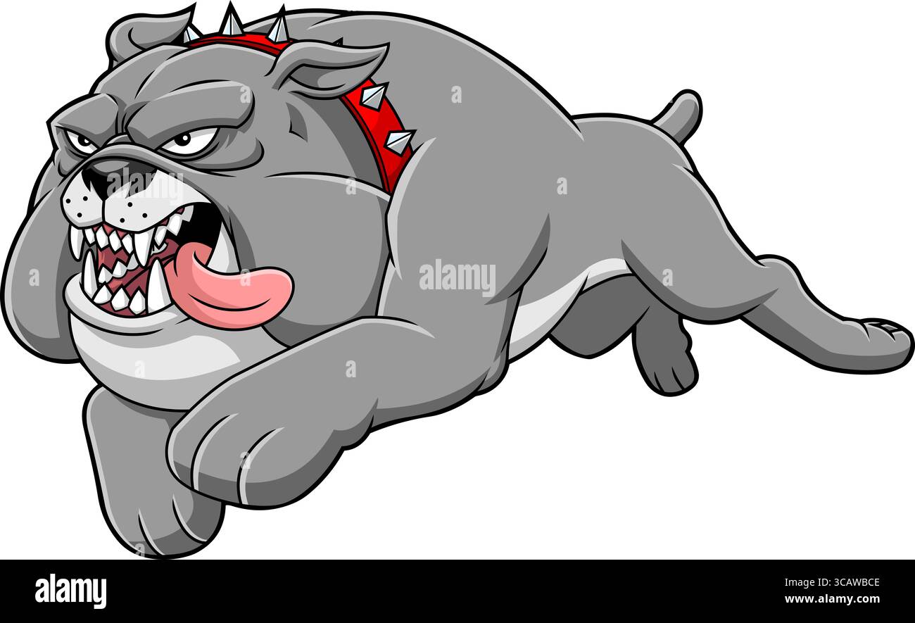Angry Gray Bulldog Cartoon Character Jumping Aggressively With Tongue ...