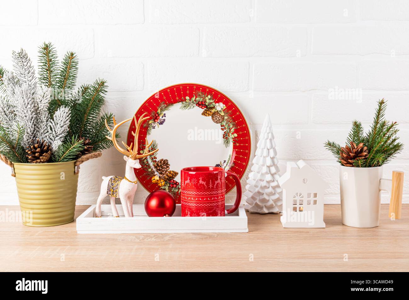 A stylish modern kitchen backdrop with a New Year and Christmas ...
