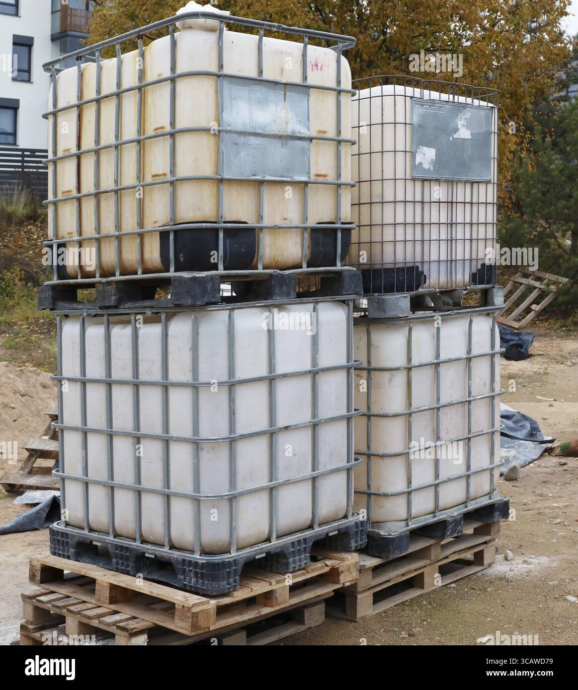 Large plastic steel reinforced containers used for storing water on ...