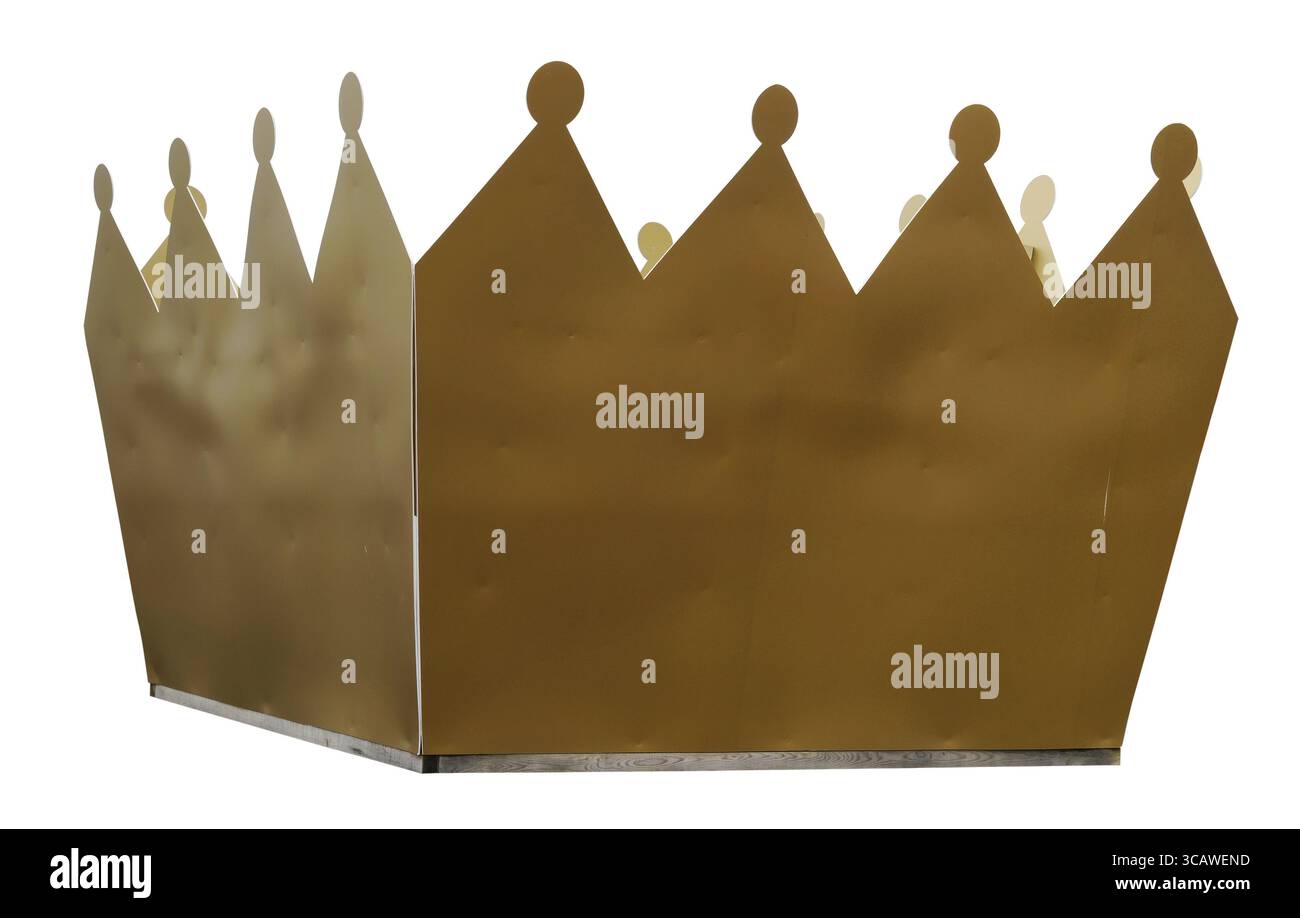 Street advertising crown made of steel sheets and painted with gold ...