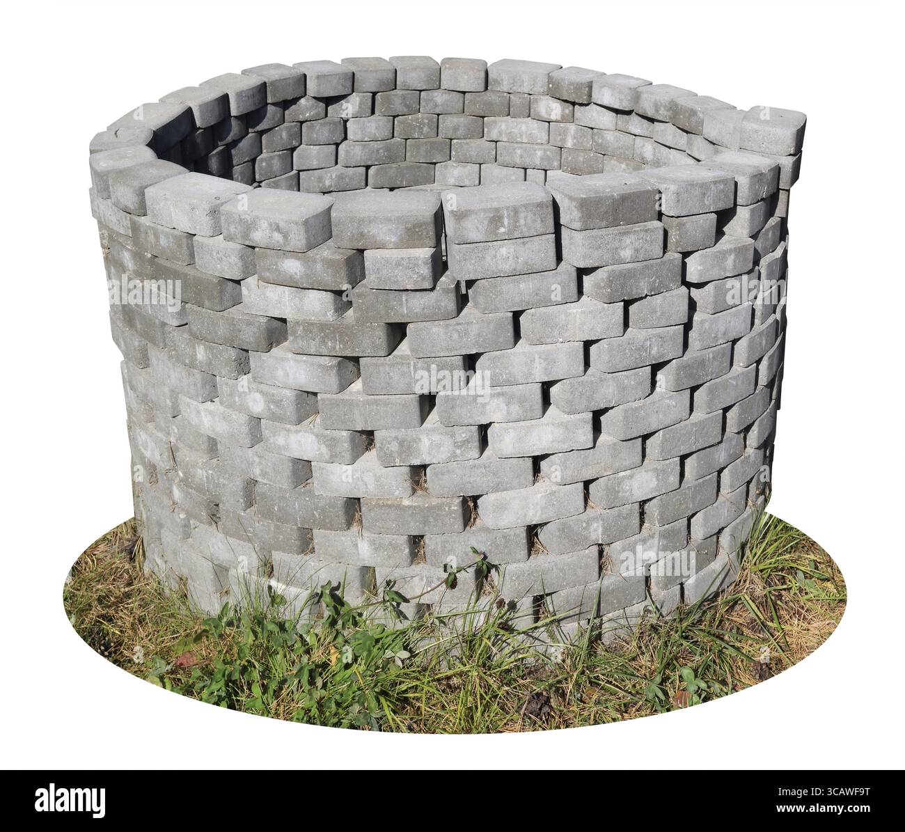 Concrete paving slabs neatly folded into a tubular structure. Isolated ...