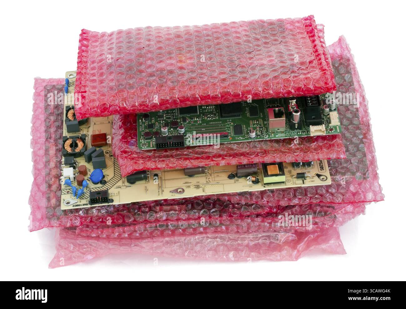 Big electronic printed-circuit boards in plastic transport packing ...