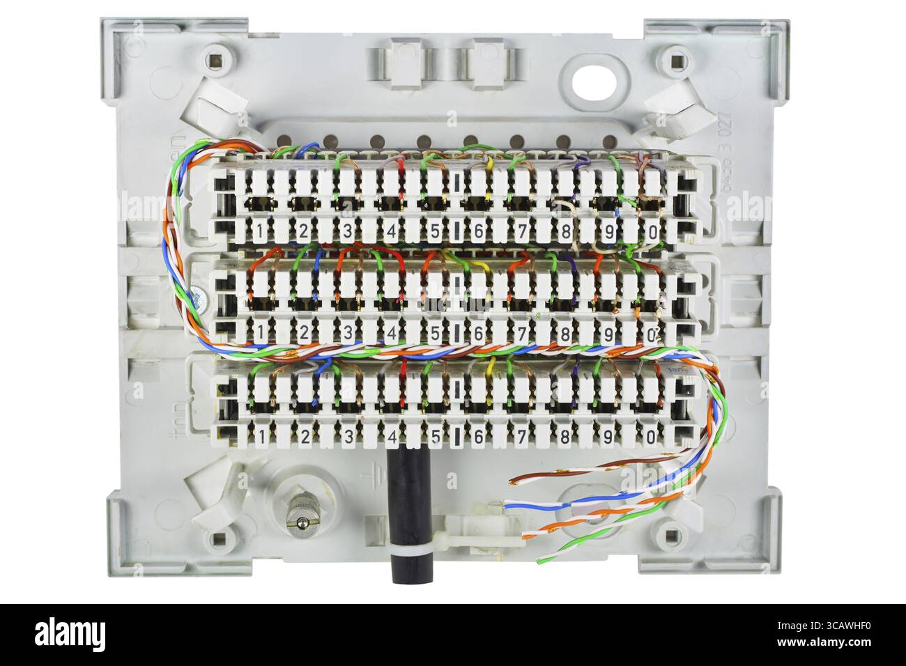 The open junction box for connection of telephone and computer cables ...