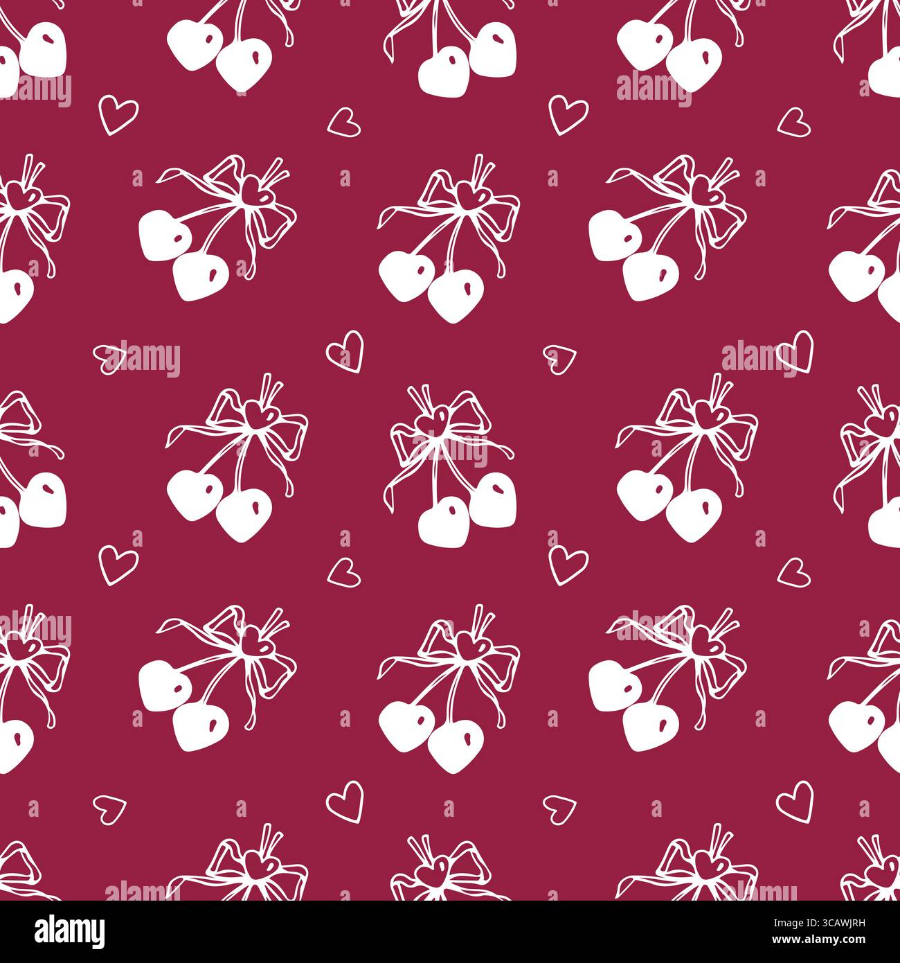 Red Cherry Ribbon Coquette Seamless Pattern. Background for love ...