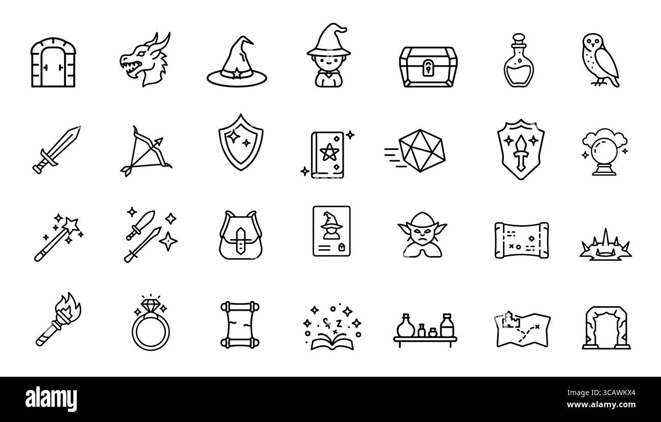 Fantasy character icons Black and White Stock Photos & Images - Alamy