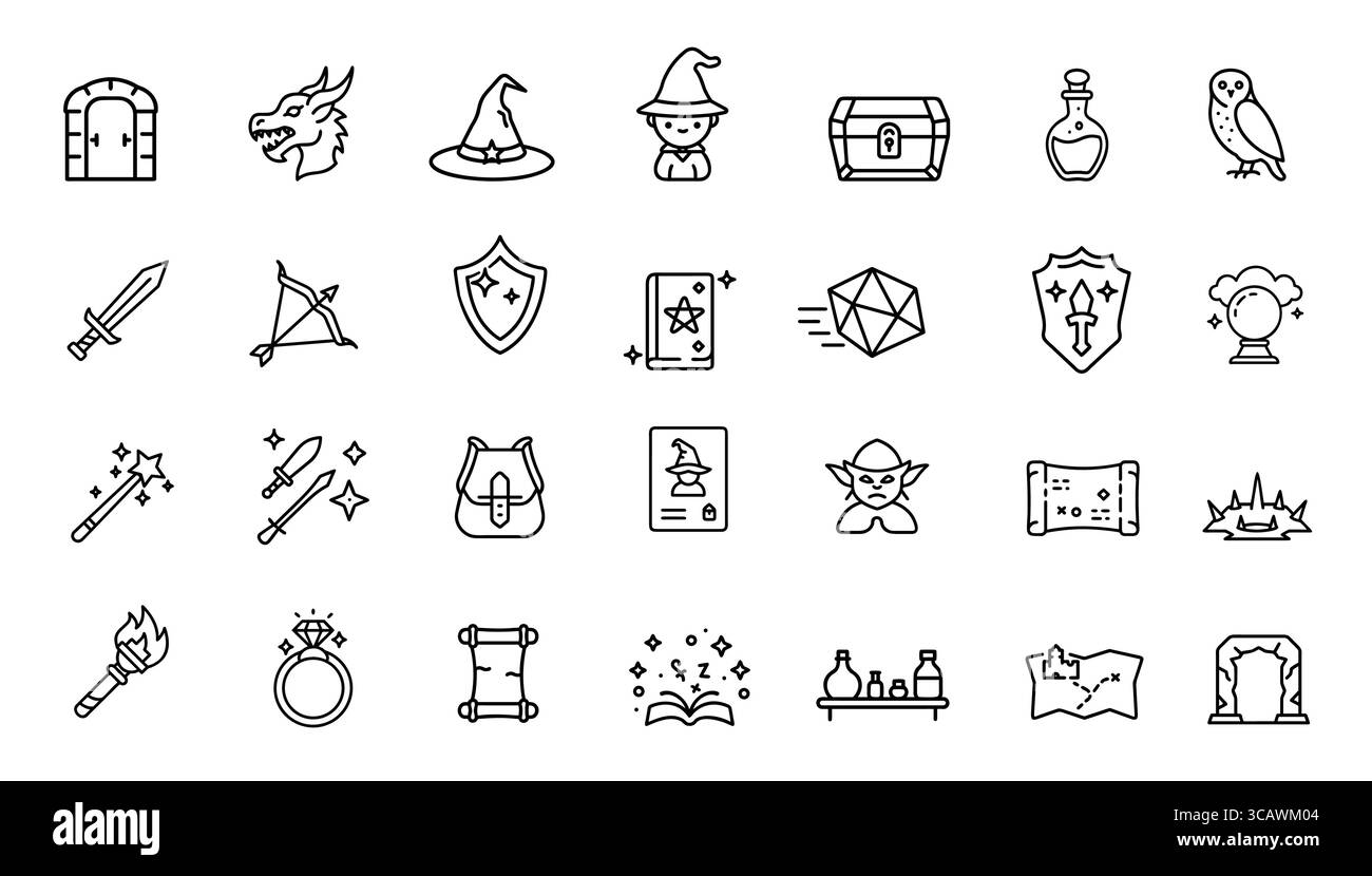 Role playing game icons set. Fantasy adventure symbols collection in ...