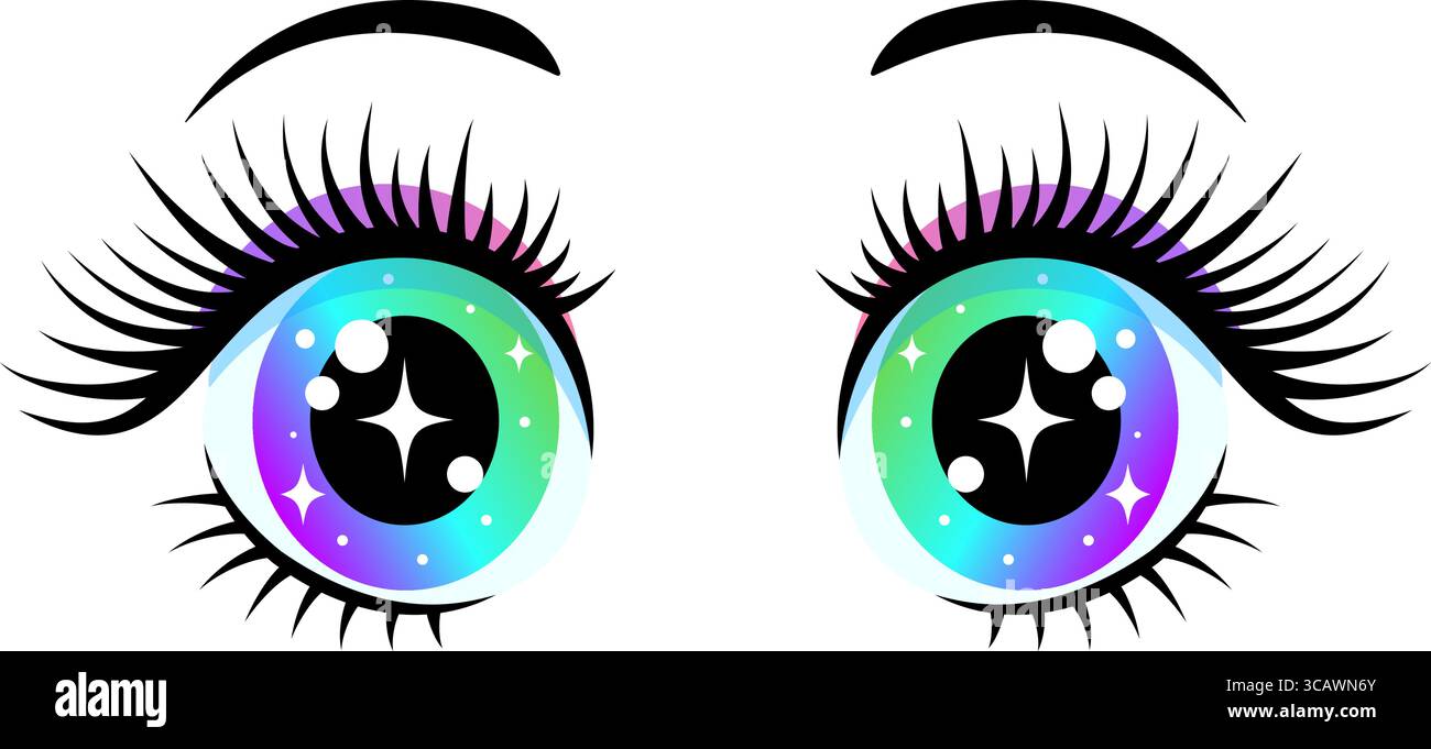 Kawaii eyes with long lashes, featuring sparkling starry pupils and a ...