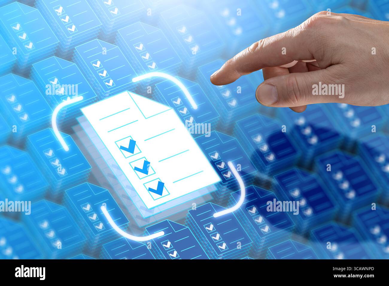 A businessman ensures proper document storage on a secure server ...