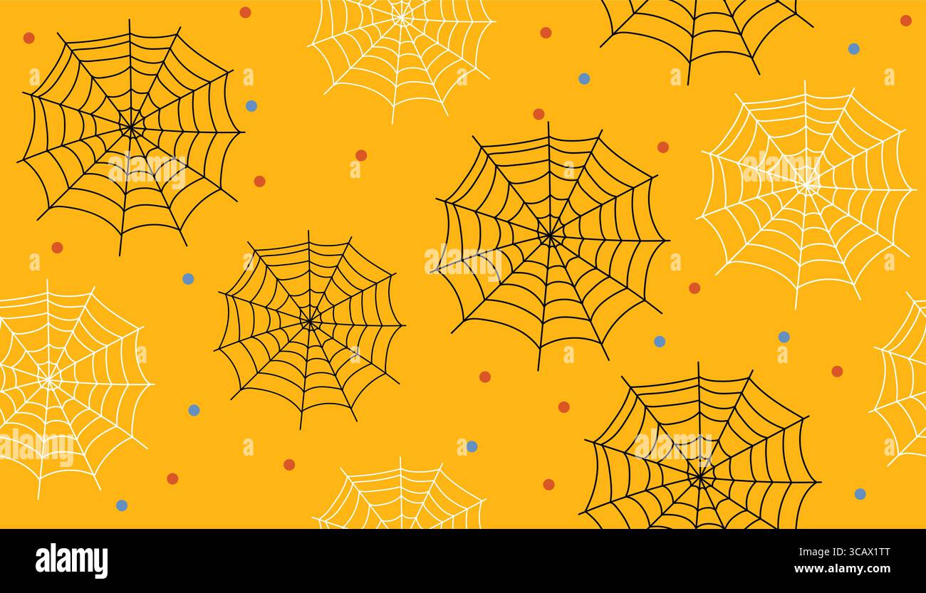 Halloween seamless pattern with spider web and tiny dots on yellow ...