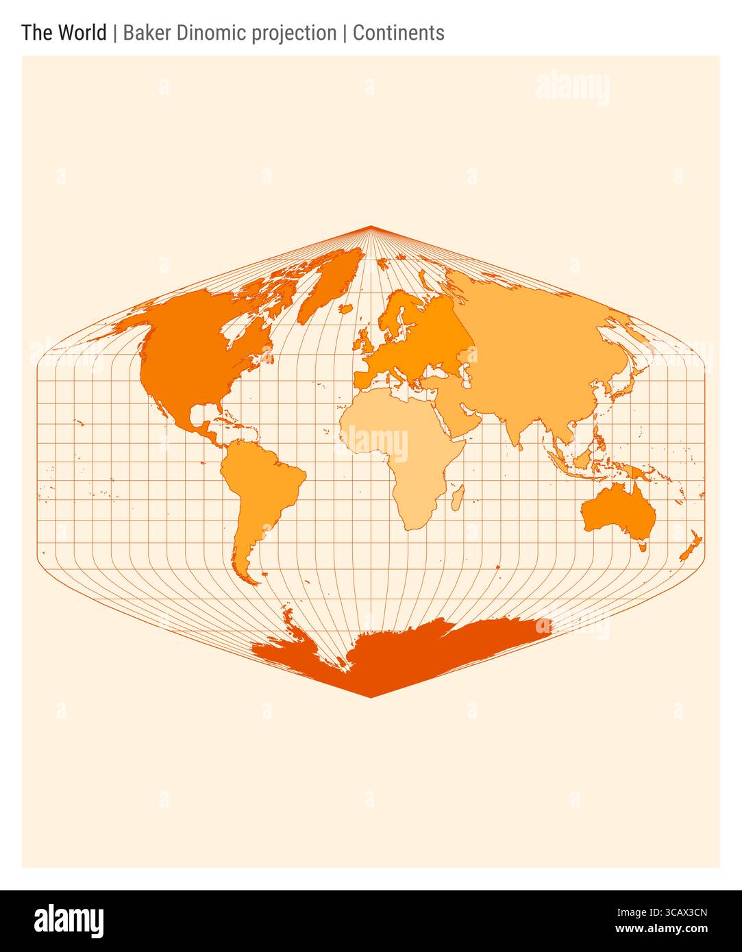World Map. Baker Dinomic projection. Continents style. High Detail ...