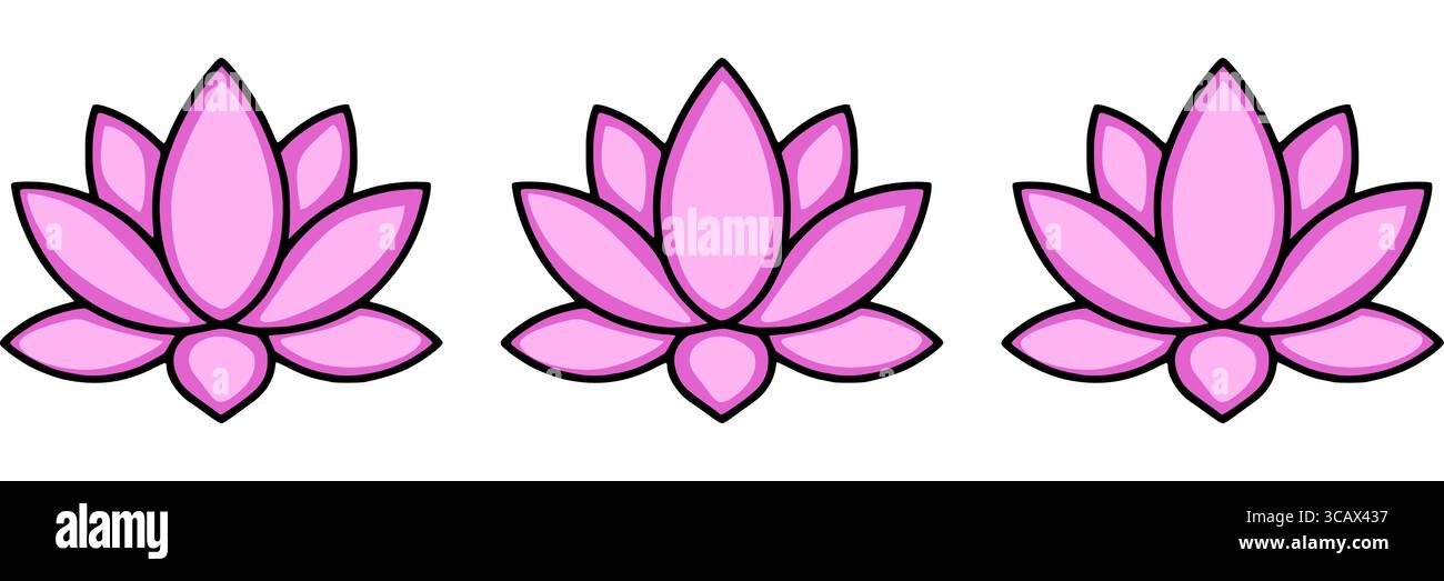 Elegant vector illustration of three stylized pink lotus flowers with ...