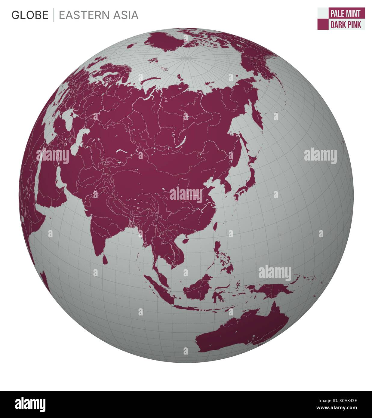Vector Globe centered to Eastern Asia. Pale Mint Dark Pink palette ...