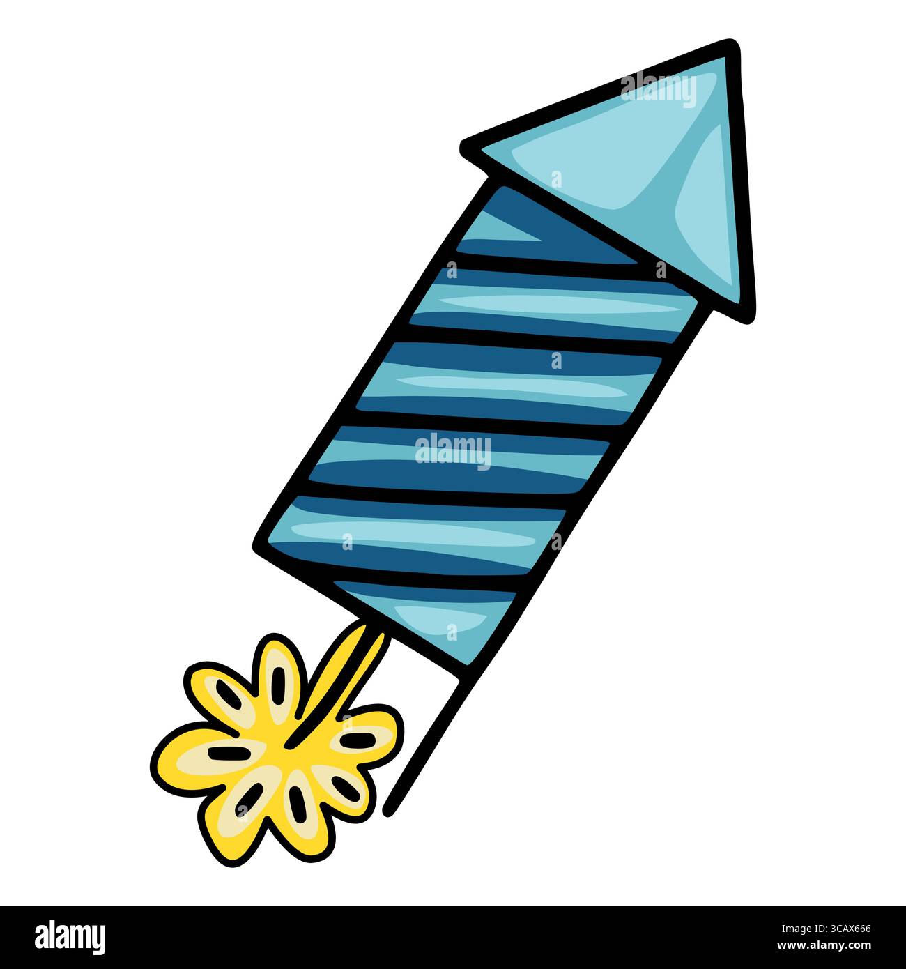 A whimsical vector illustration of a blue and yellow striped firework ...