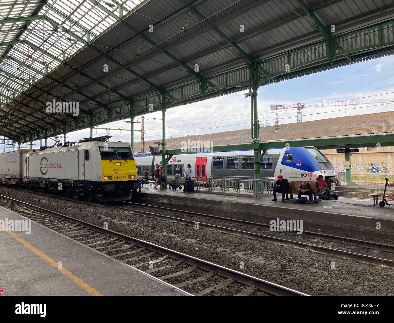 French SNCF trains at Beziers station in France, showing platforms ...
