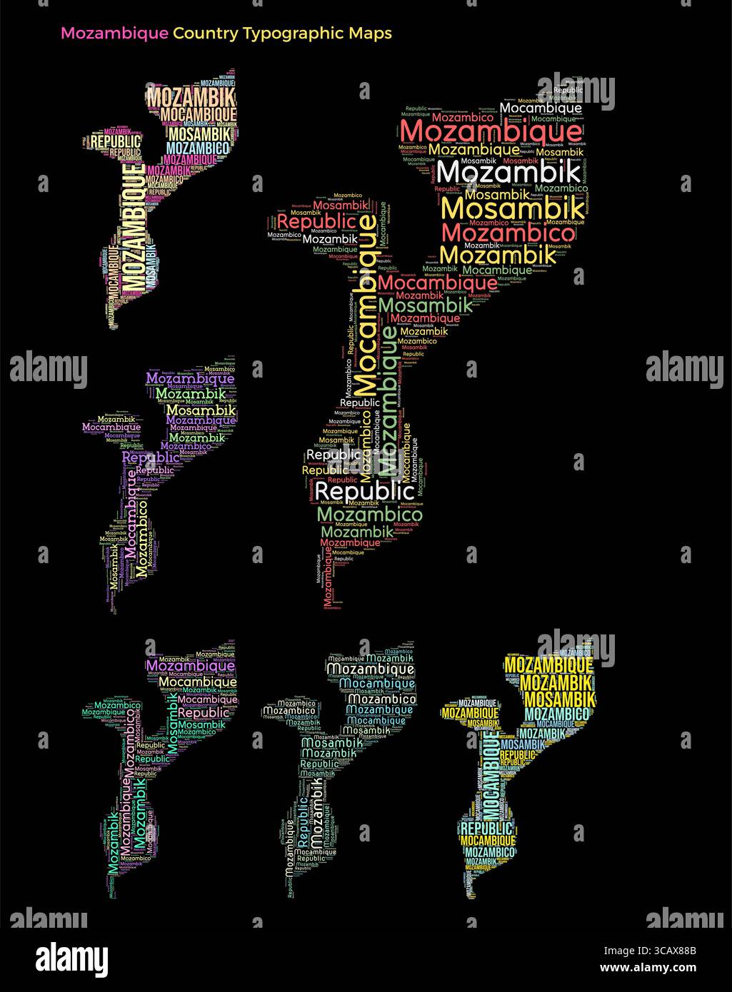 Mozambique. Set of typography style country illustrations. Mozambique ...