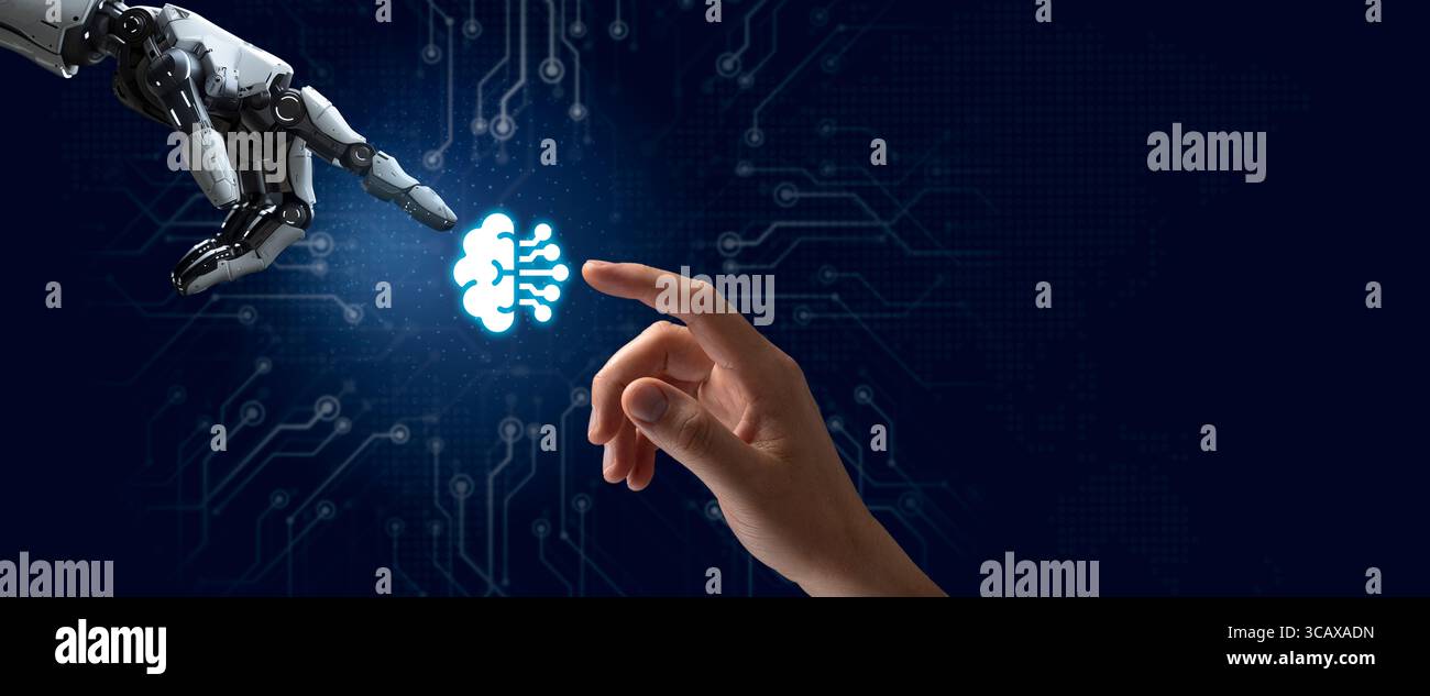 Symbolic image of artificial intelligence and human working together ...