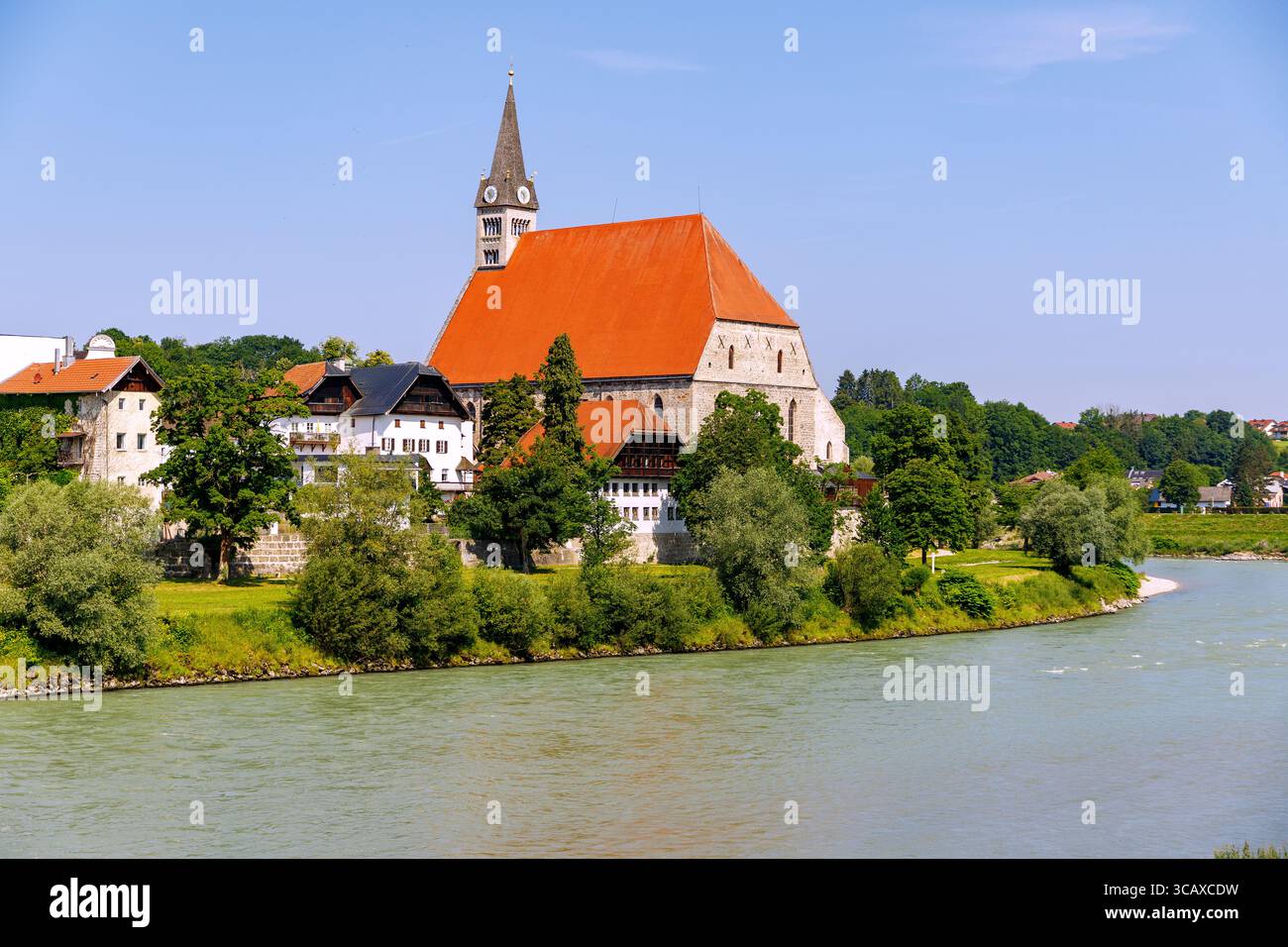 Old town with the Collegiate Church of the Assumption of Mary in Laufen ...