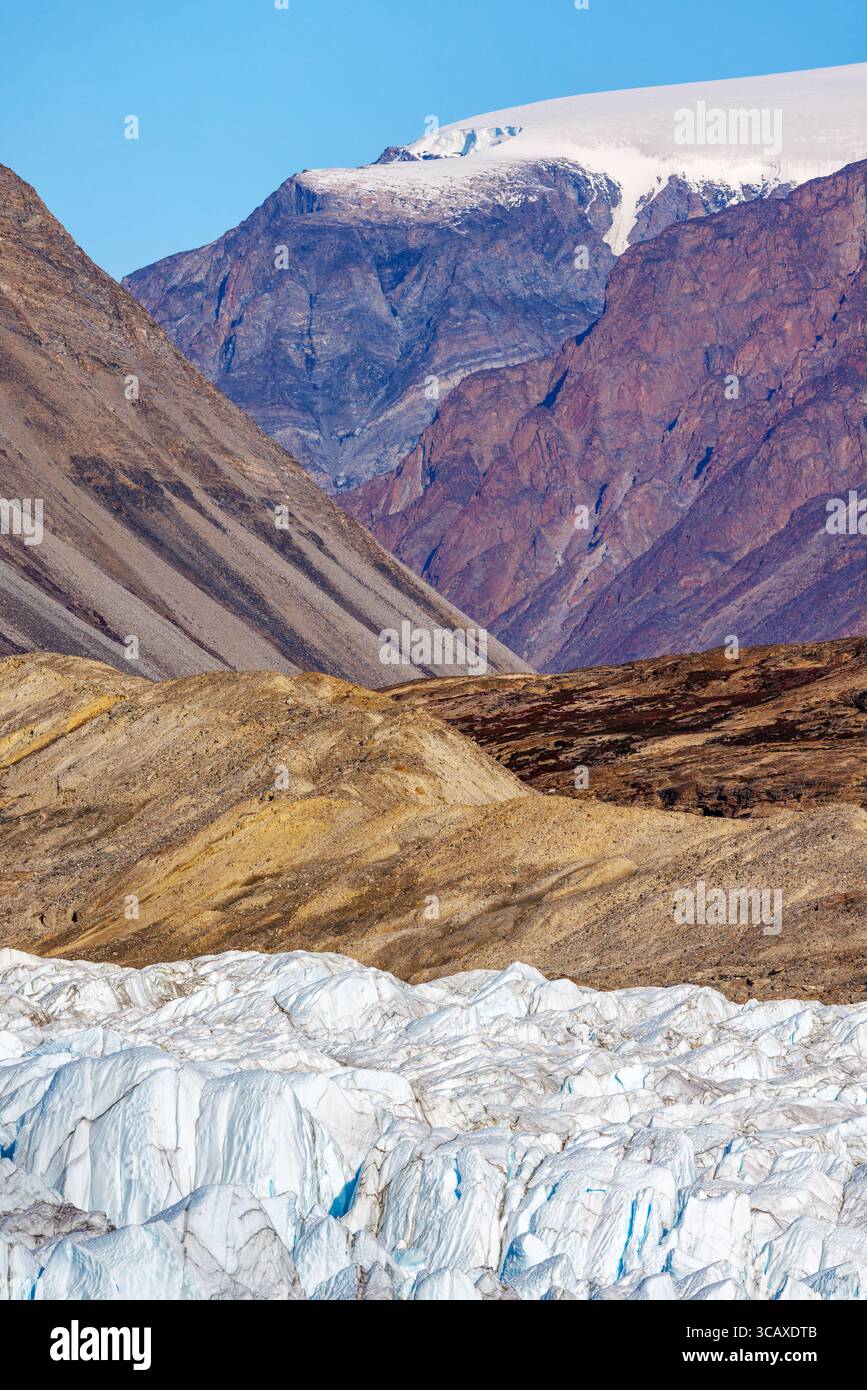Geological layers above Hisinger Glacier, with a hanging glacier beyond ...