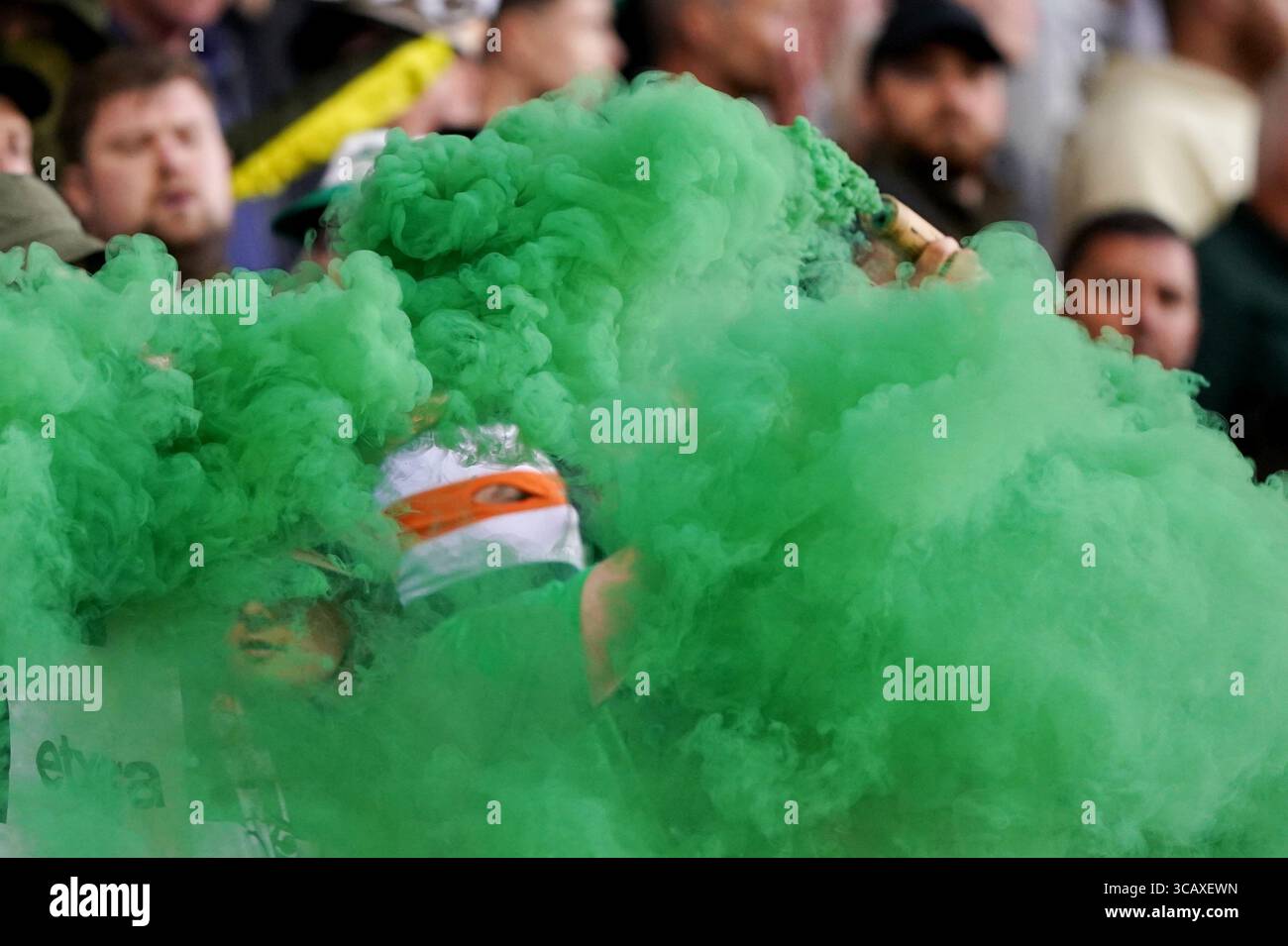 File photo dated 14-05-2025 of Celtic fans with flares at Pittodrie ...
