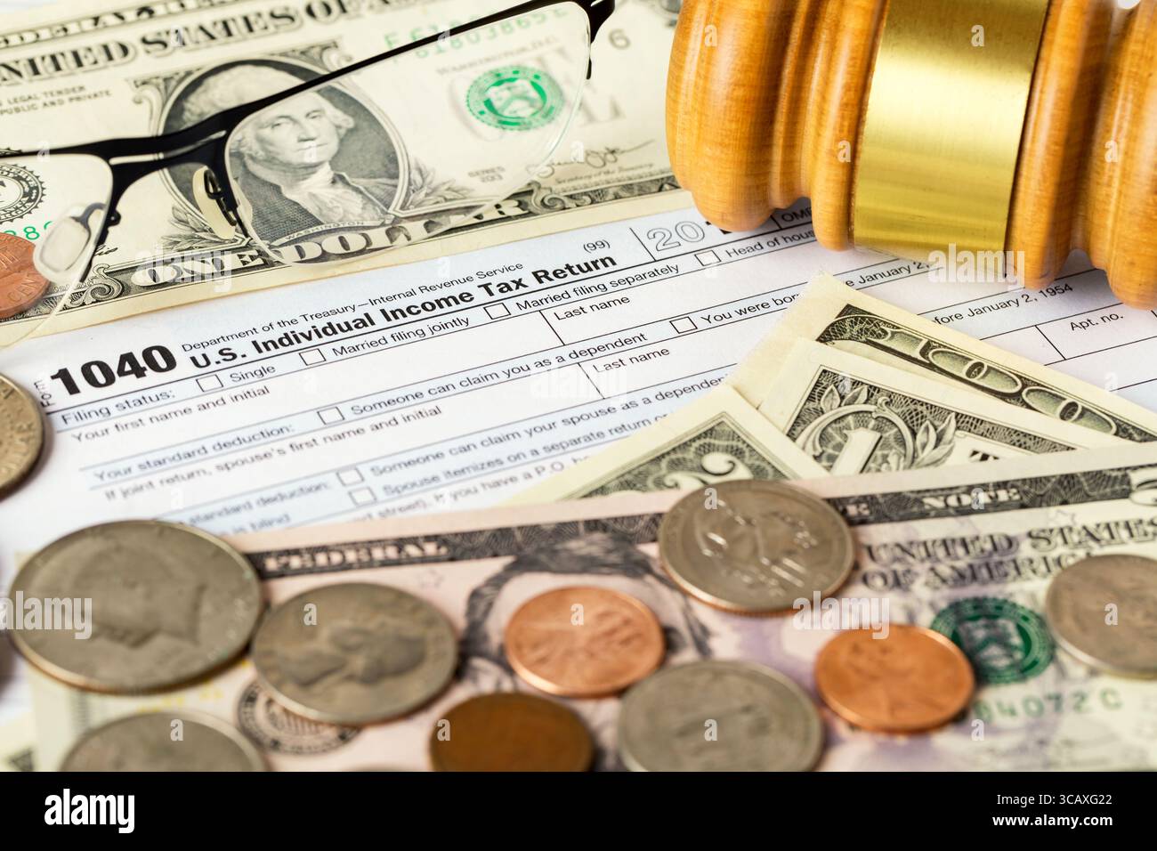 Closeup image of american 1040 Individual Income Tax return form with ...