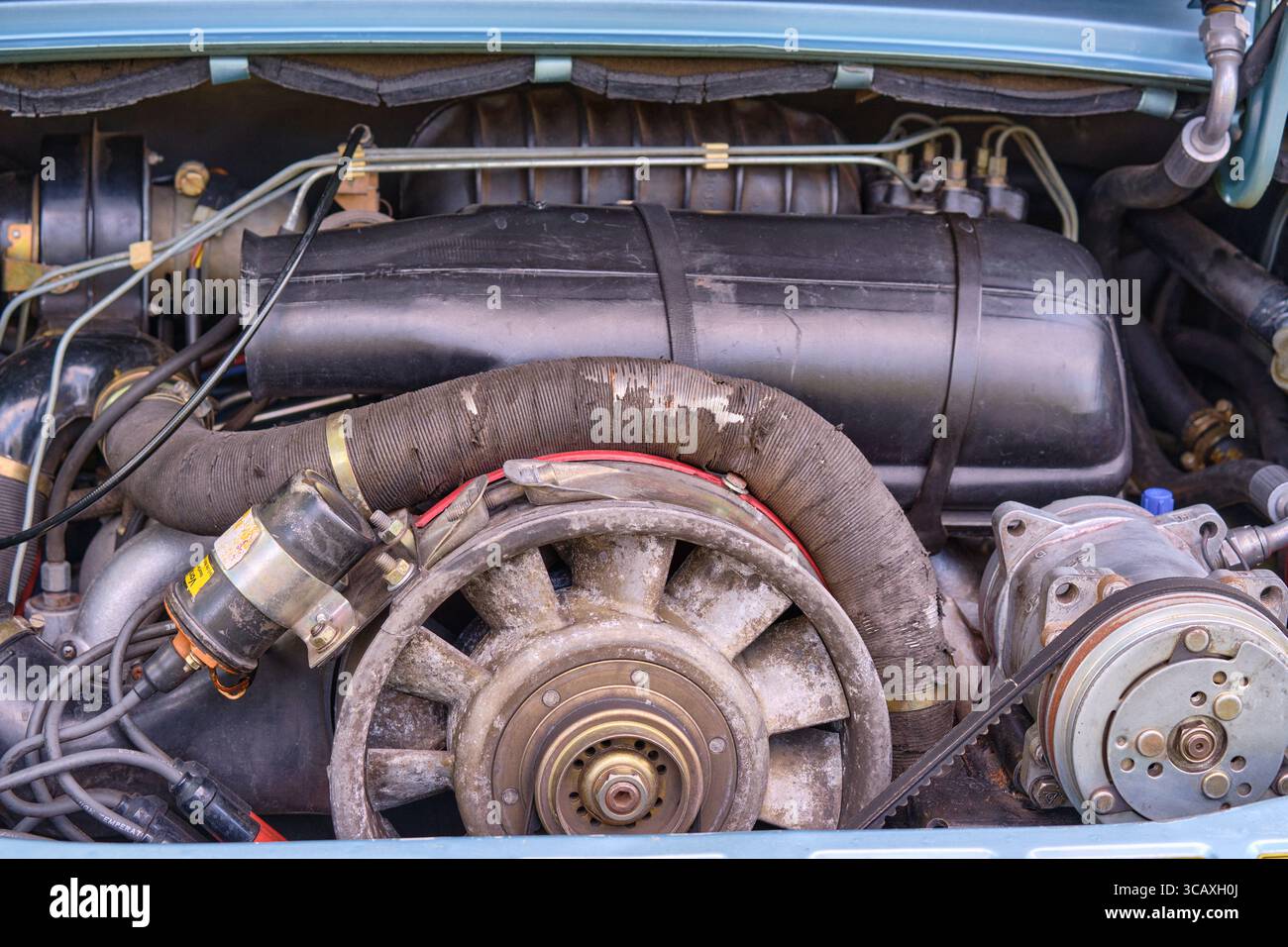 August 17, 2024 - Ruinerwold-Netherlands: Open rear engine compartment ...