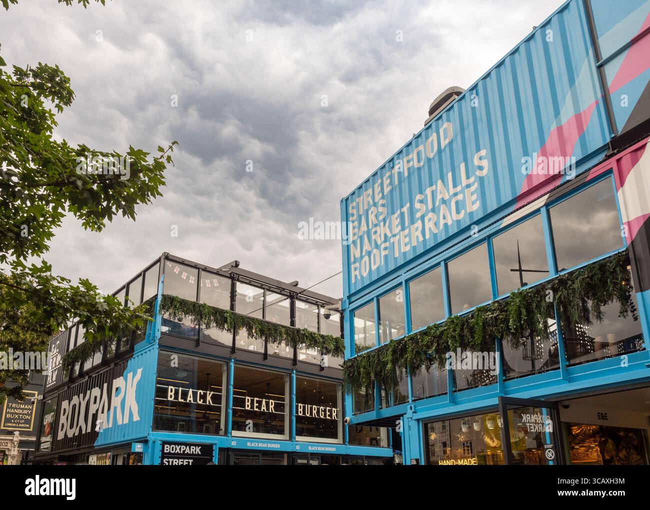 The modern architecture of Boxpark Camden, a retail and dining complex ...
