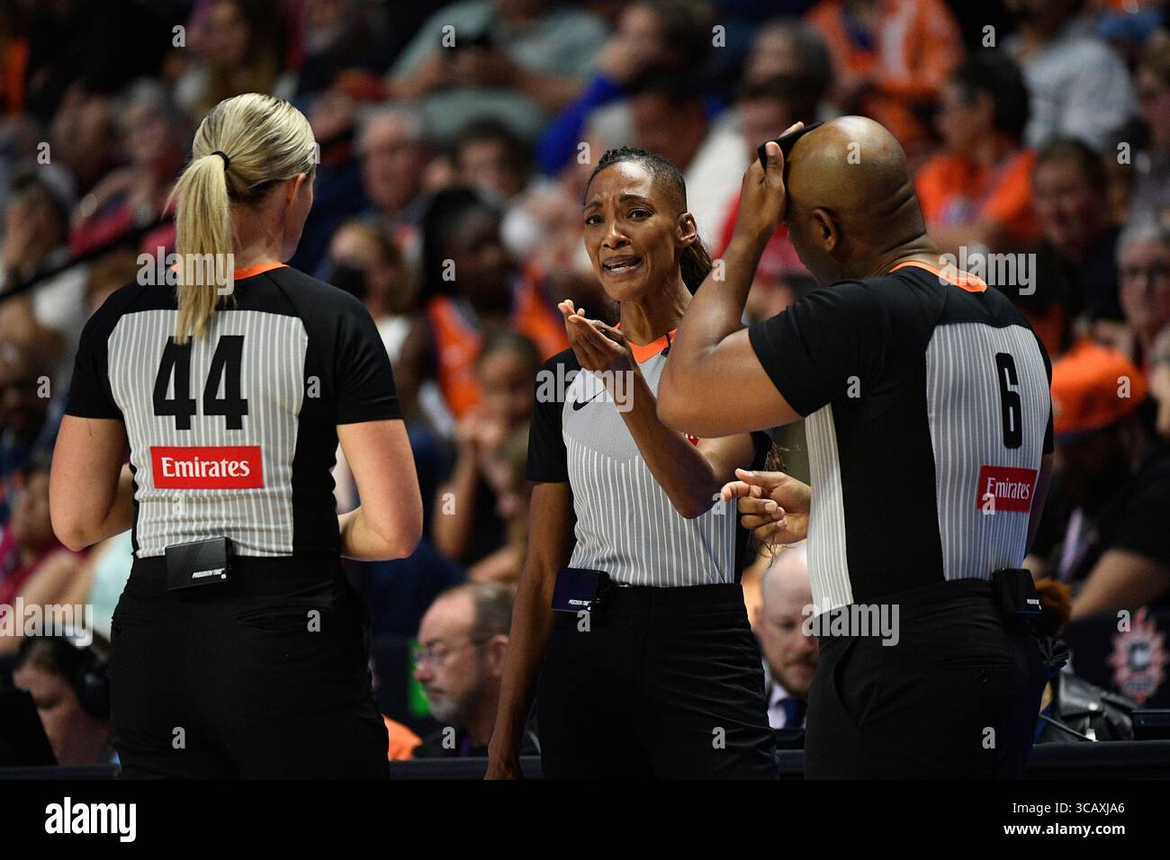 UNCASVILLE, CT - AUGUST 03: Referee Angelica Suffren interacts with ...
