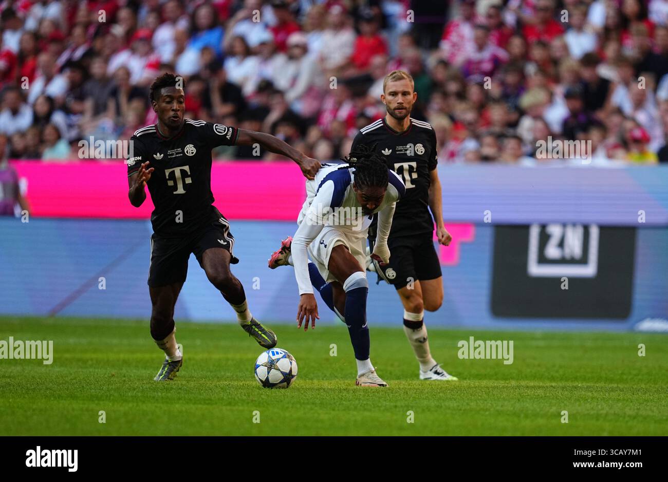 August 07 2025: Kingsley Coman of Bayern Munich and Djed Spence of ...