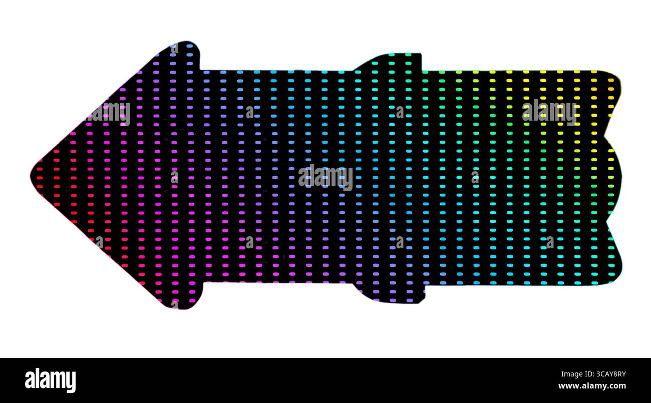 Rainbow gradient halftone arrow pointing left on a transparent ...
