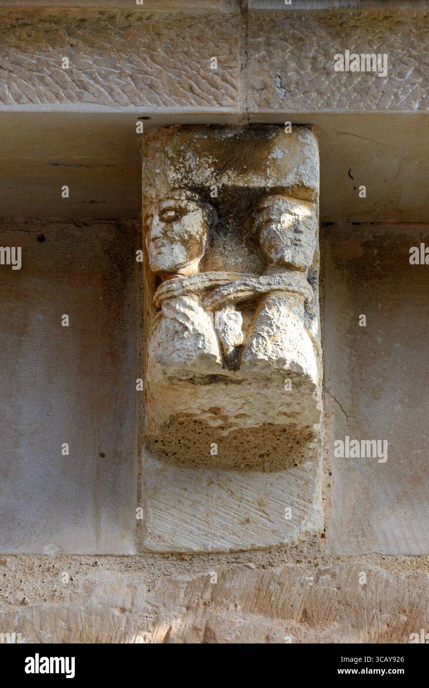 Detail of Romanesque corbel with carved human figure in El Salvador ...