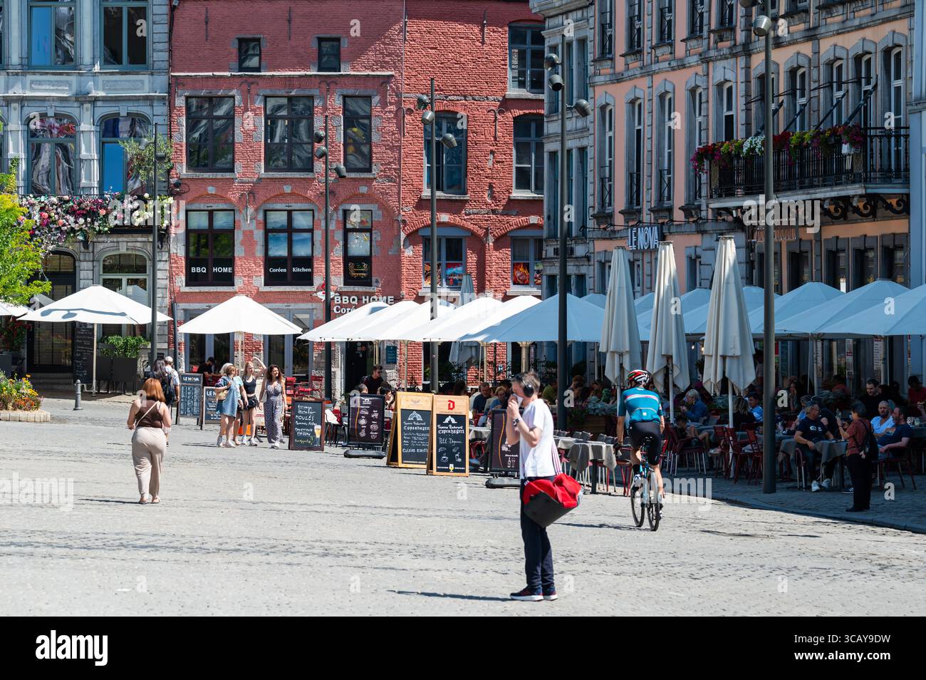 Historical monuments at the Grand Place or old market square of Mons ...