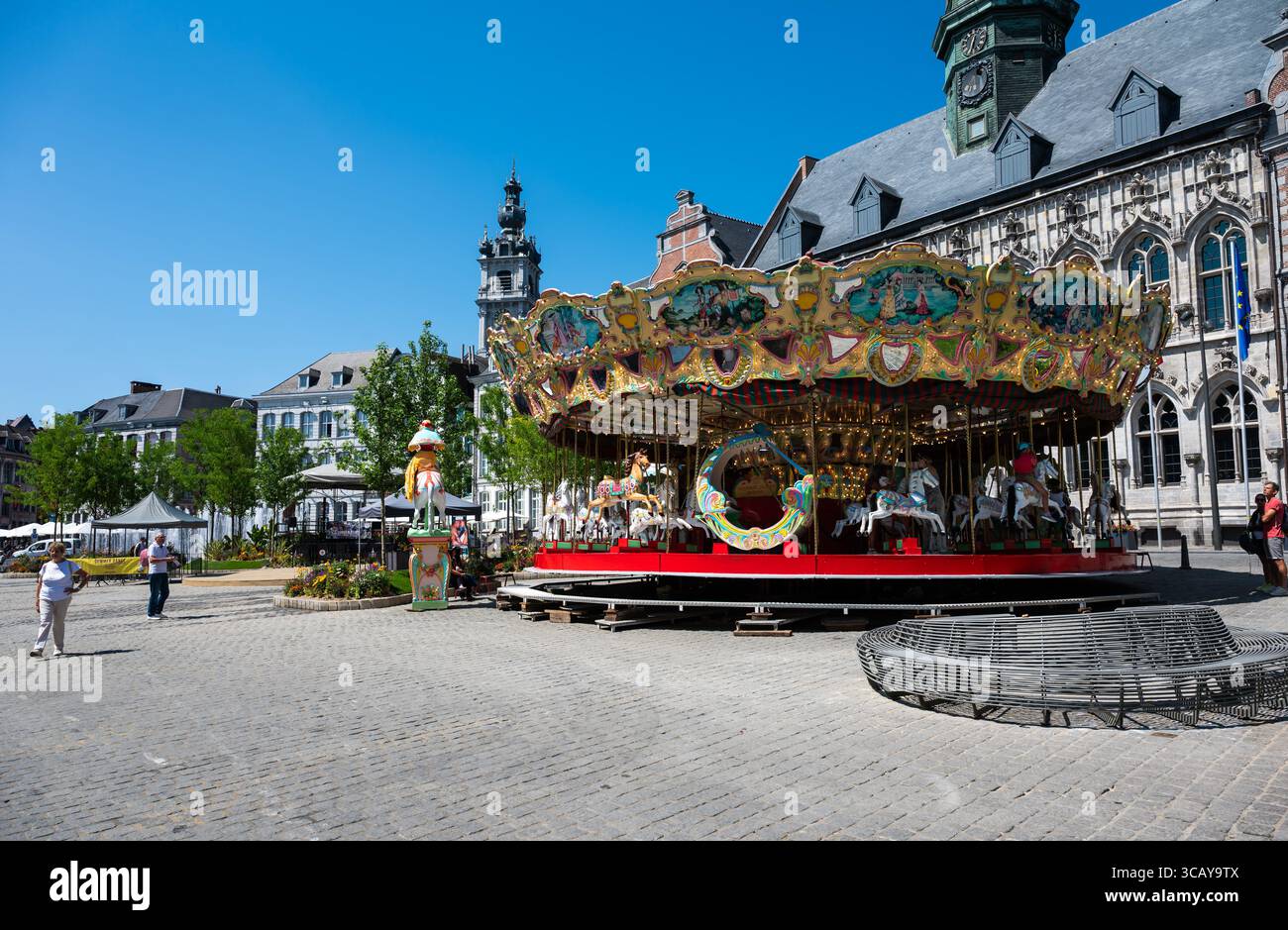 Historical monuments at the Grand Place or old market square of Mons ...