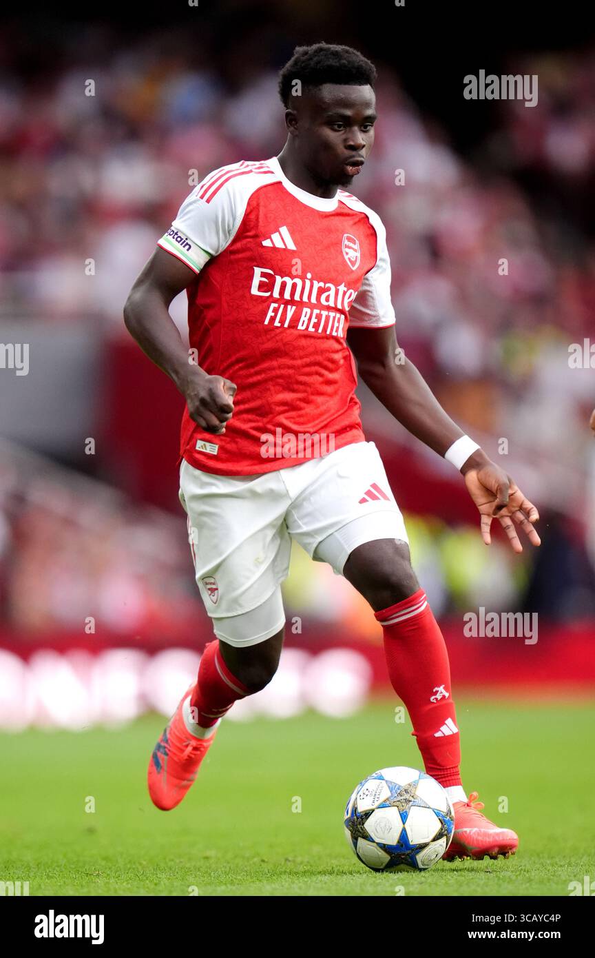 Arsenal's Bukayo Saka during the Emirates Cup match at the Emirates ...