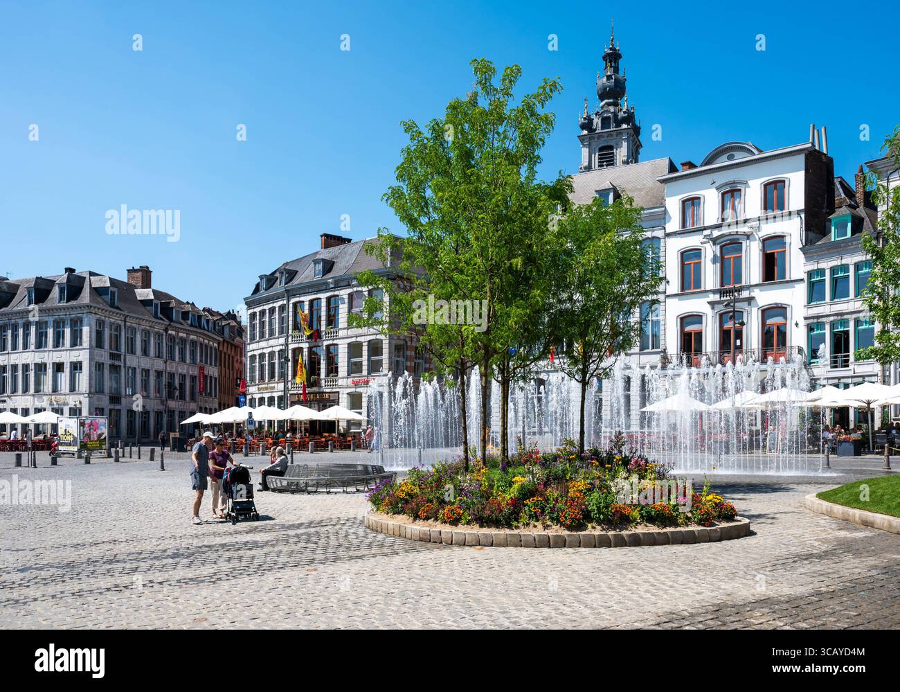 Historical monuments at the Grand Place or old market square of Mons ...