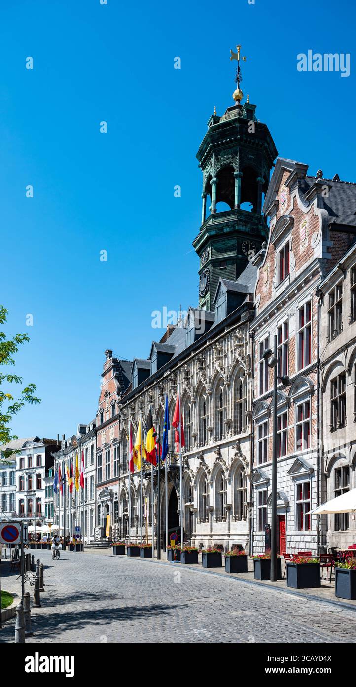 Historical monuments at the Grand Place or old market square of Mons ...