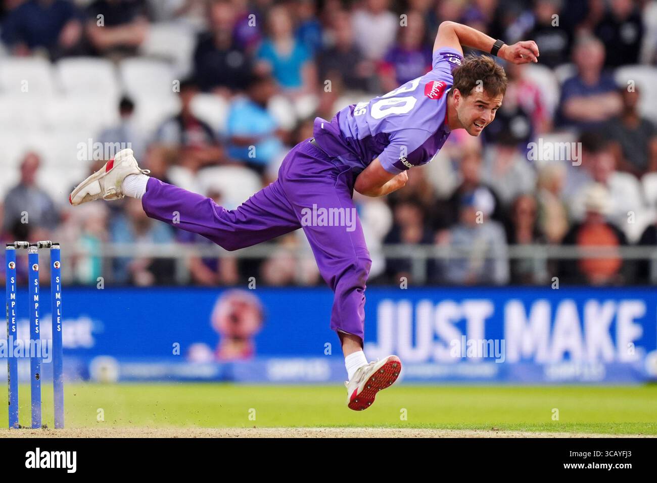 Northern Superchargers' Tom Lawes bowling during the Hundred Men's ...