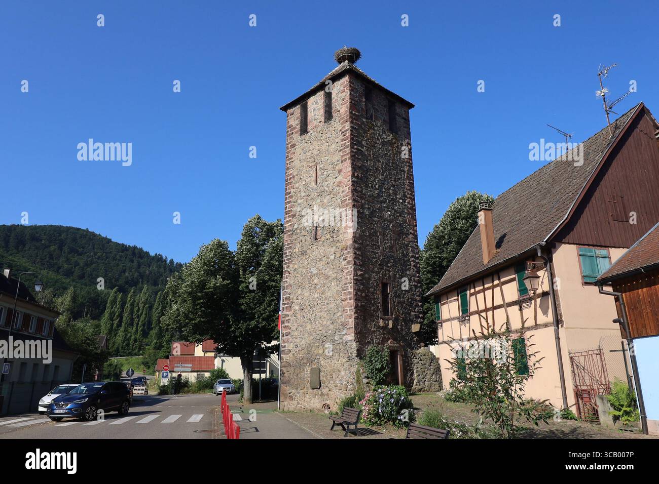 Medieval tower, town of Kaysersberg, Haut-Rhin department, France Stock ...