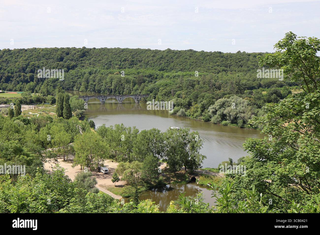 The Moselle river, town of Liverdun, department of Meurthe-et-Moselle ...