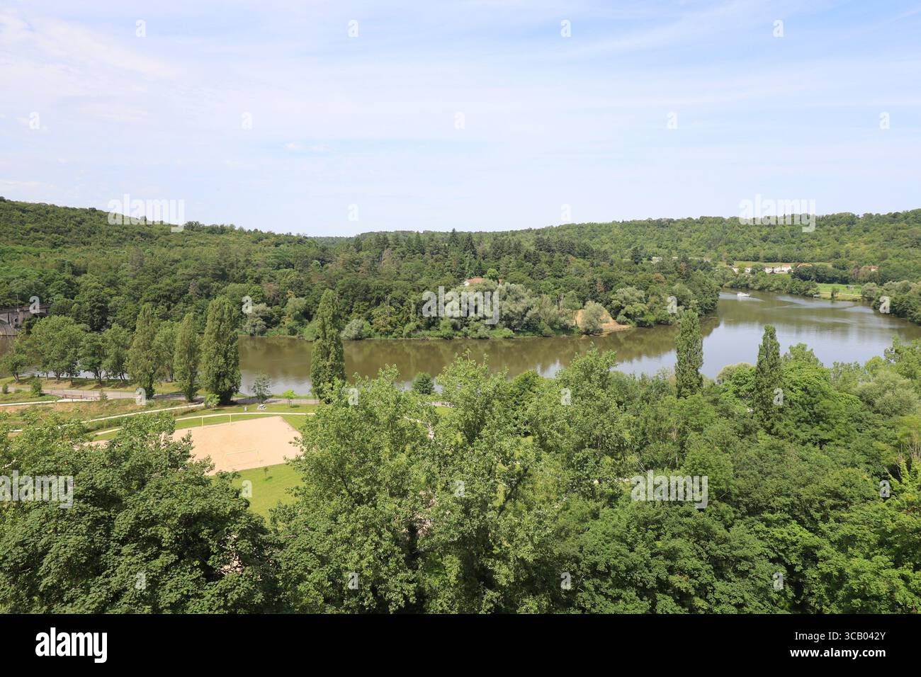 The Moselle river, town of Liverdun, department of Meurthe-et-Moselle ...