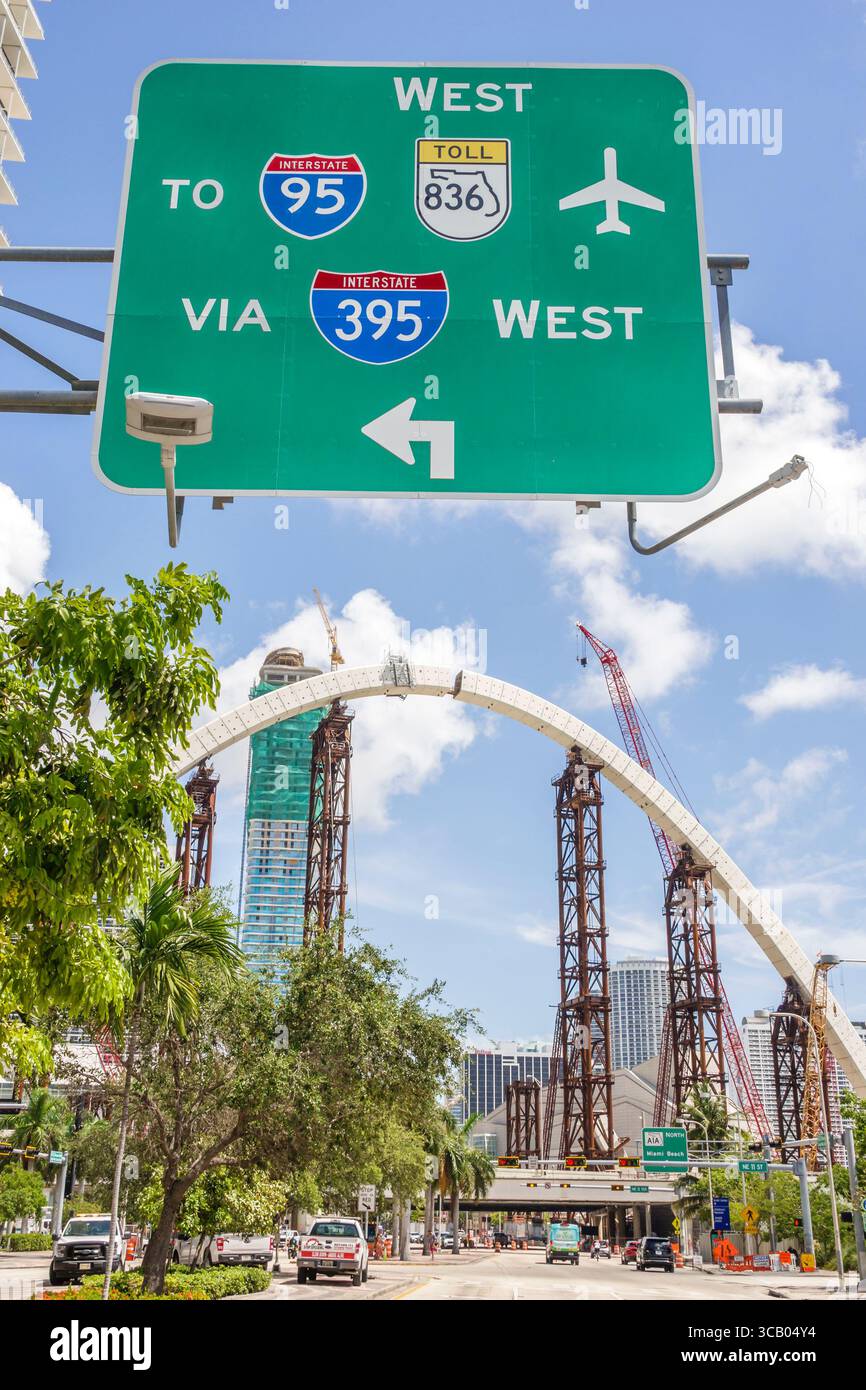 Miami Florida,Biscayne Boulevard,I-395 Signature Bridge The Fountain ...