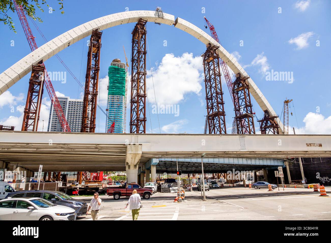 Miami Florida,Biscayne Boulevard,I-395 Signature Bridge The Fountain ...