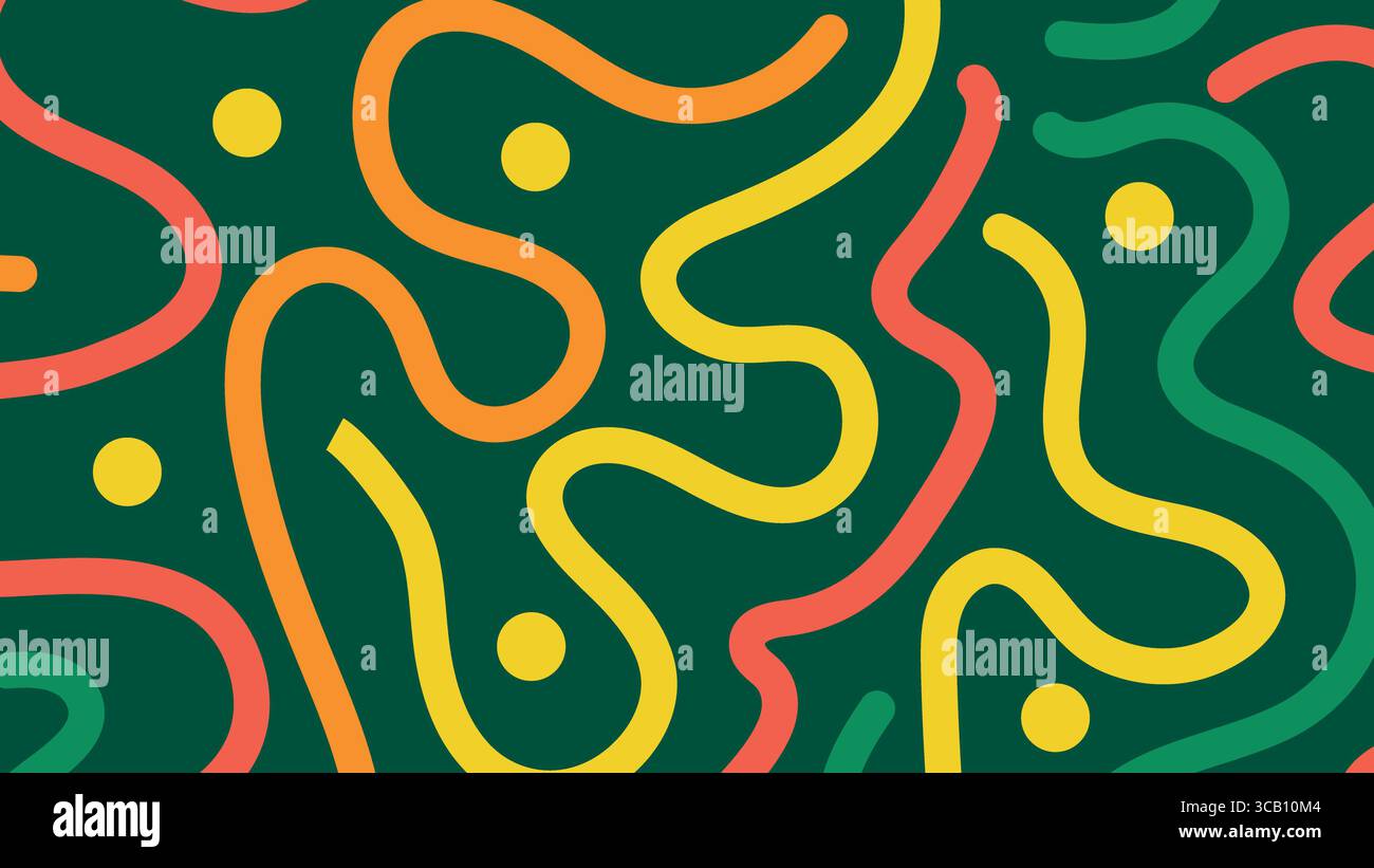 Bright squiggly lines and yellow dots over a dark green base. High ...