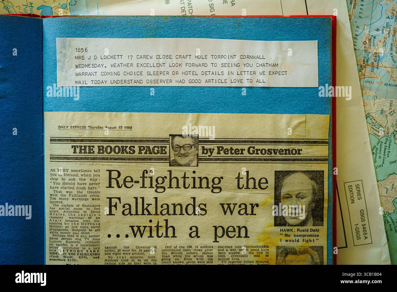 Old newspaper cuttings in a scrapbook belonging to Falklands War ...