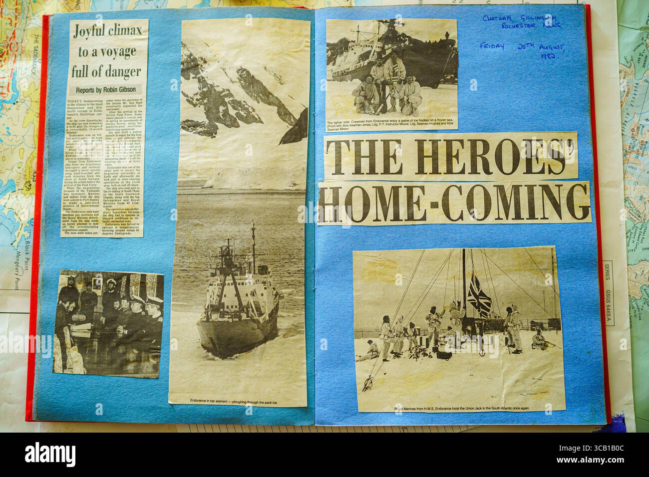 Old newspaper cuttings in a scrapbook belonging to Falklands War ...