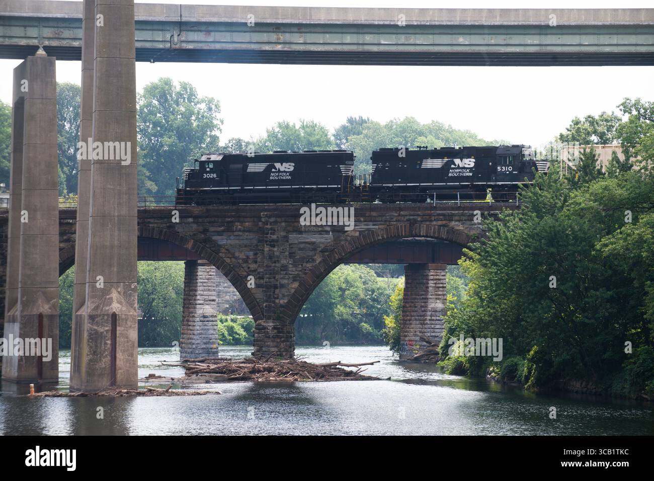 Norfolk Southern Train crossing the Schuylkill River in Philadelphia on ...