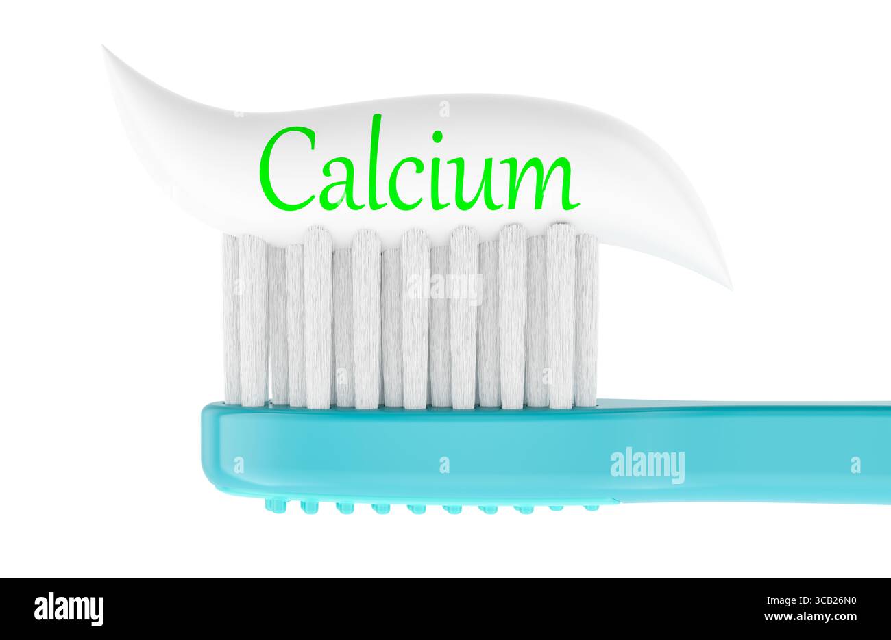 Toothbrush with calcium toothpaste. 3D rendering isolated on white ...