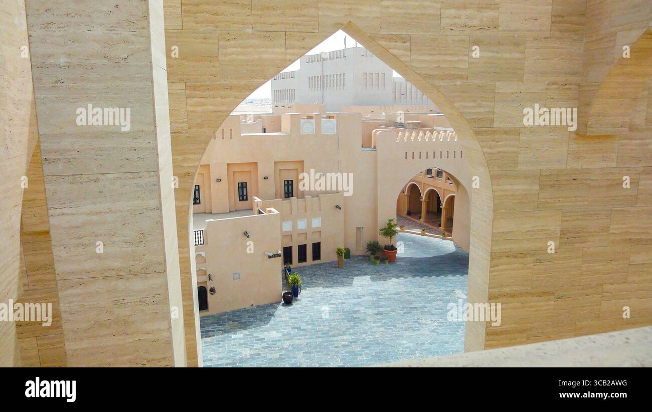 An elevated view of a traditional-style courtyard in Katara Cultural ...